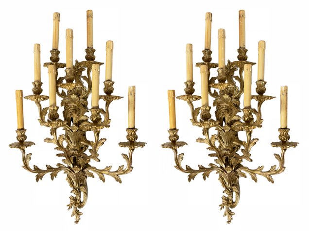 Große französische Wandleuchten aus vergoldeter Bronze, 19. Jh., 2er ...