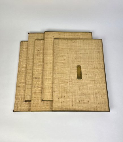 Italian Wicker & Brass File Folders, 1960s, Set of 5 for sale at Pamono