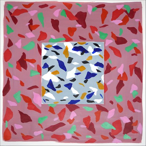 Natalia Roman, Gray Tile Over Strawberry Field, 2022, Acryl auf Aquarellpapier bei Pamono kaufen