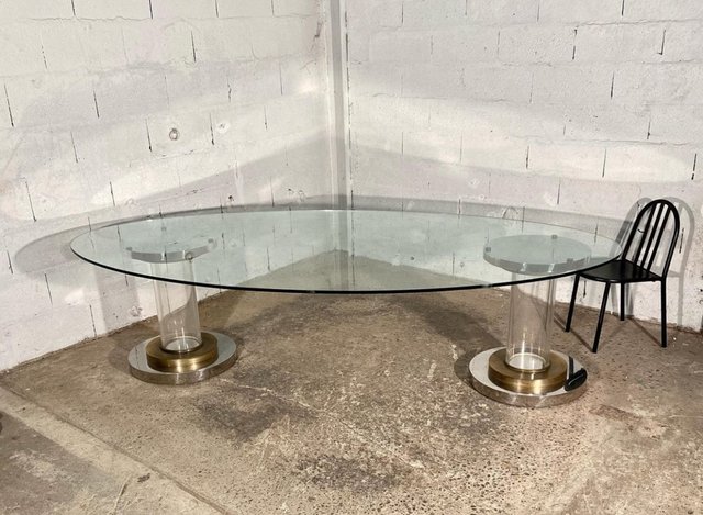 XXL Glass, Brass & Acrylic Conference Table by Romeo Rega, Italy, 1970s ...