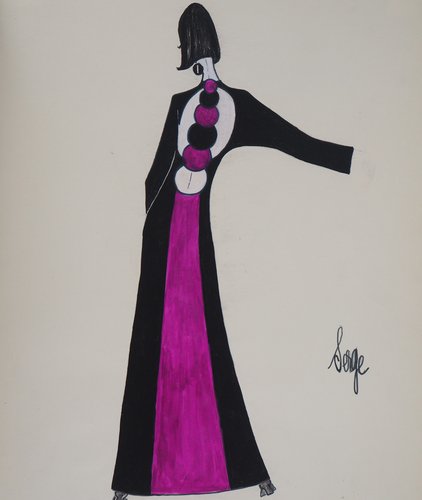 Serge Pons, Abendkleid, Original Aquarell bei Pamono kaufen