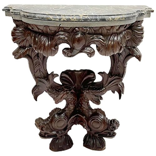 18th-19th Century Dolphin Console Table with Marble Top for sale at Pamono