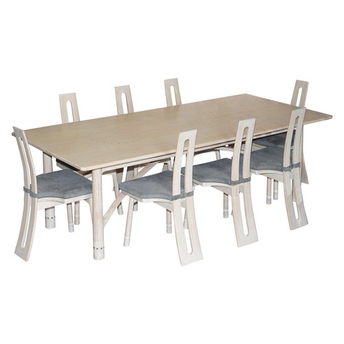 Mesa de comedor Arts & Crafts de roble encalado y estaño con ...