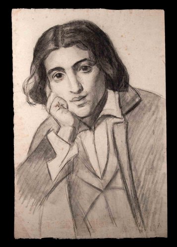 Portrait of the Young Thinker, Original Drawing, Late 19th-Century for ...