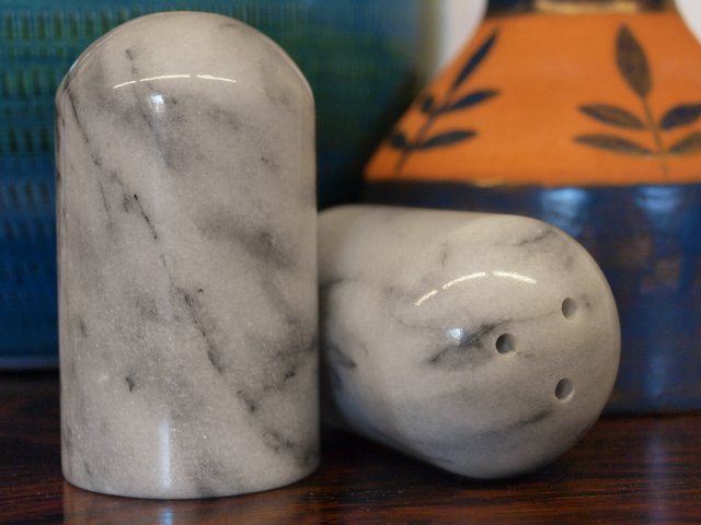 Salt and Pepper Shakers in Carrara Marble 1970s