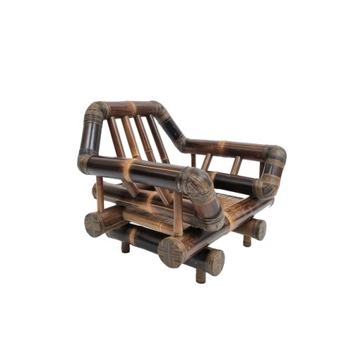 Butaca Mid-Century grande con estructura de bambú, años 70 en venta en ...