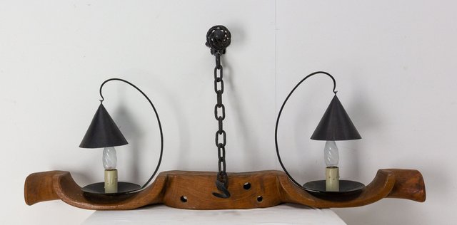 French Double Sconces in Yoke Elm and Iron, 1960, Set of 2 for sale at ...