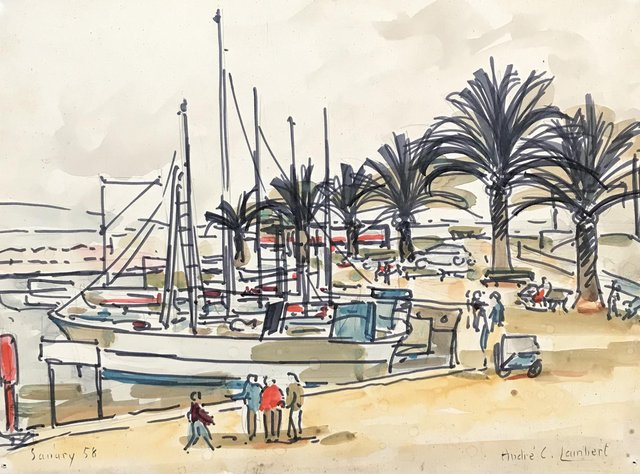 André-Louis Lambert, Sanary, 1958, olio su cartone in vendita su Pamono