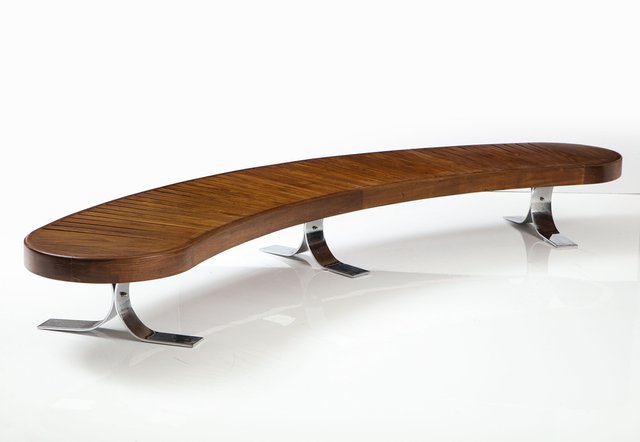 Mid-Century Modern Curved Solid Hardwood Slat Bench from Forma Brazil ...