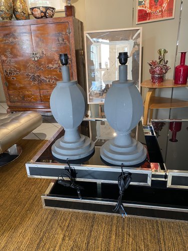 Decorative Lamp Bases in Grey Sheet Metal, Set of 2 for sale at Pamono