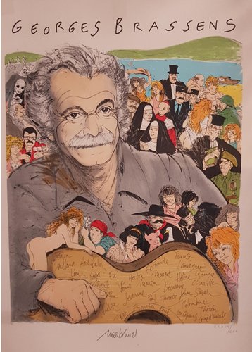 Roger Brunel, Brassens, 1980, Original Lithographie bei Pamono kaufen