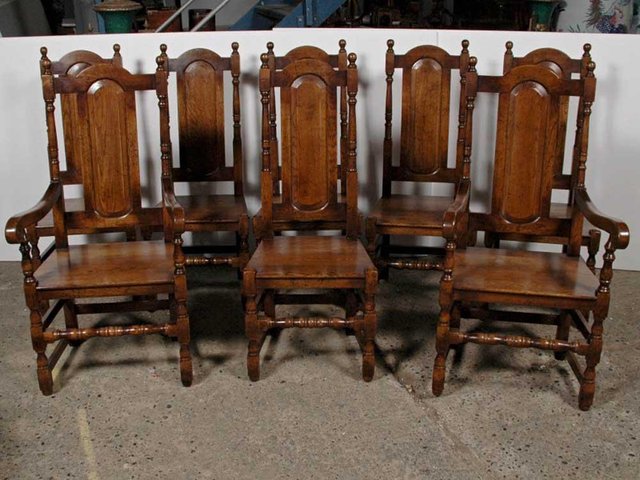Elizabethan Oak Tudor Dining Chairs England Set of 8 for sale at Pamono