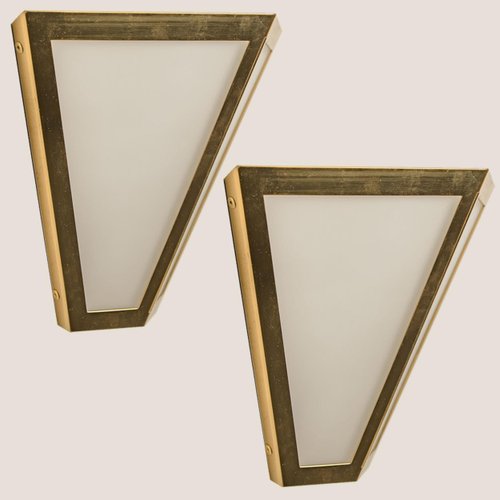 White Glass & Brass Pyramid Wall Light from Limburg, 1970s for sale at ...