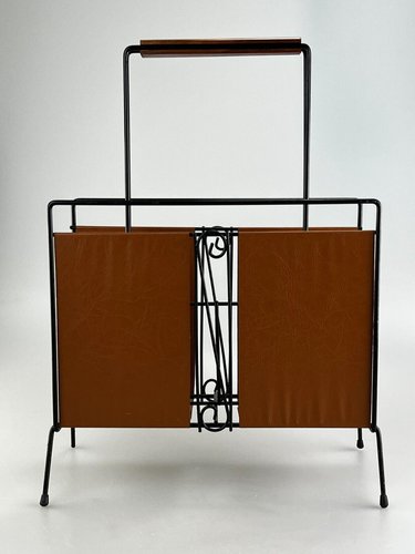 Mid-Century Newspaper Stand in Metal & Teak for sale at Pamono