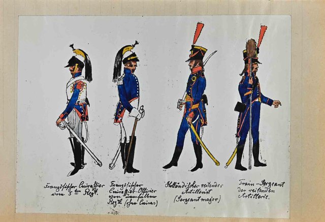 Herbert Knotel, French and Dutch Soldiers, Original Ink & Watercolor ...