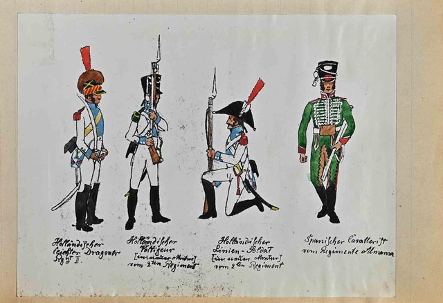 Herbert Knotel, Dutch and Spanish Soldiers, Original Ink & Watercolor ...