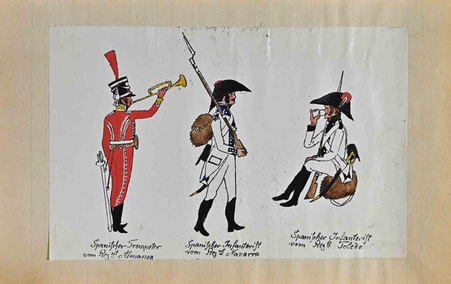 Herbert Knotel, Spanish Soldiers, Original Ink & Watercolor Drawing ...