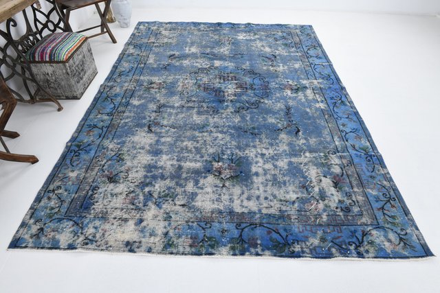 Vintage Blue Rug in Wool for sale at Pamono