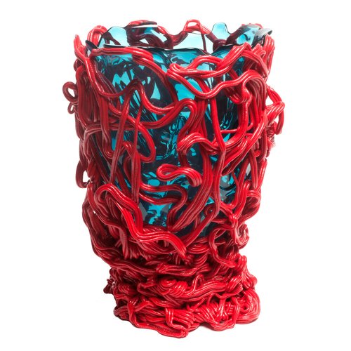 Special Clear Aqua and Coral Red Spaghetti Vase by Gaetano Pesce for ...