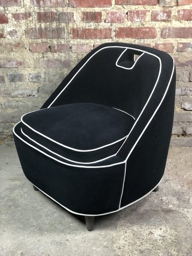 Vintage Retro Lounge Chair in Black Velvet with White Trim, 1980s for ...