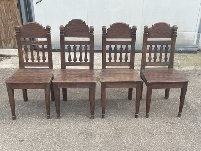 Handcrafted Indonesian Woodend Chairs, Set of 4 for sale at Pamono