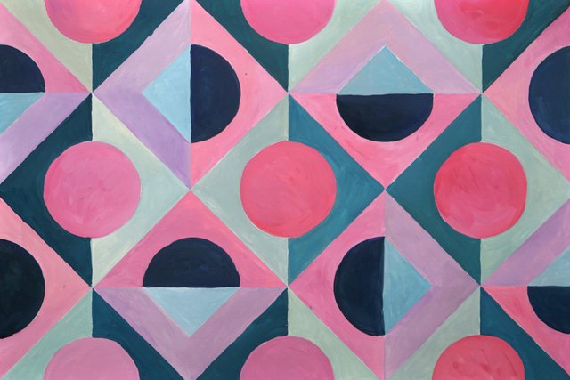 Natalia Roman, Art Deco Grün und Lila Bodenfliese mit Rosatönen, 2022, Acryl auf Aquarellpapier ...