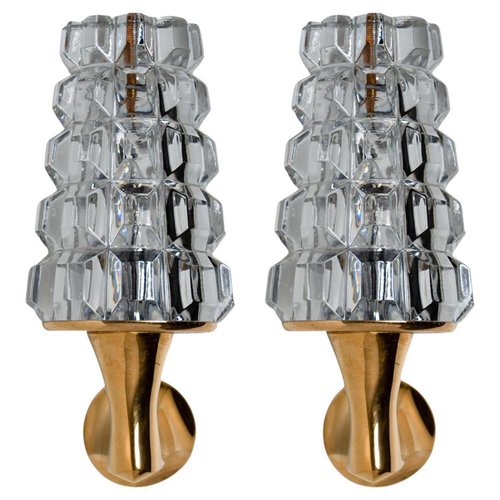 Lead Crystal Wall Light with Brass Frame by OTHR, France, 1970s for ...