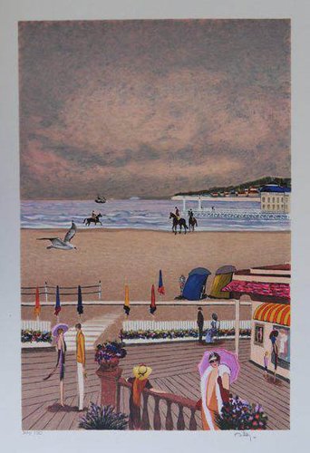 Ramon Dilley, Les Planches De Deauville, Lithographie bei Pamono kaufen