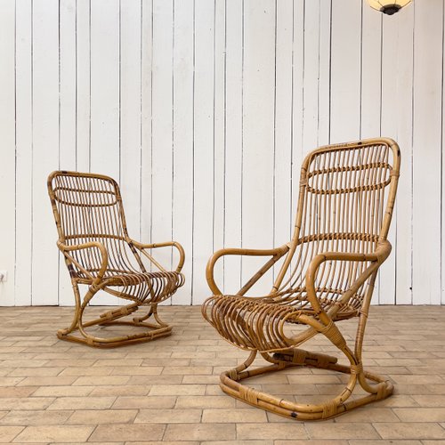 Butacas de bambú atribuidas a Tito Agnoli, 1960. Juego de 2 en venta en ...
