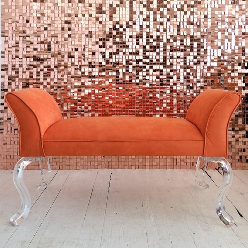 Large Vintage Postmodern Bench with Curved Acrylic Glass Legs by Shlomi ...