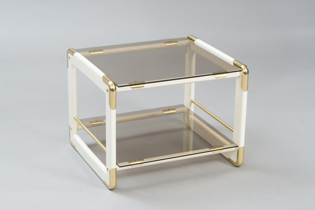 Vintage Italian Wood, Brass & Glass Magazine Table for sale at Pamono