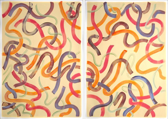 Natalia Roman, Bunte Konturen über Elfenbein, 2021, Acryl auf Aquarellpapier bei Pamono kaufen