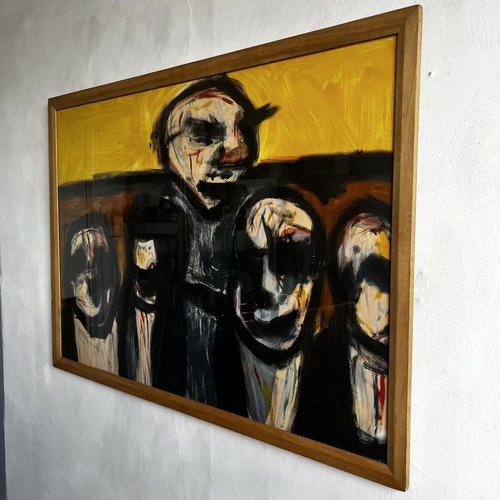 Große figurative Gemälde, Acryl auf Leinwand, gerahmt bei Pamono kaufen