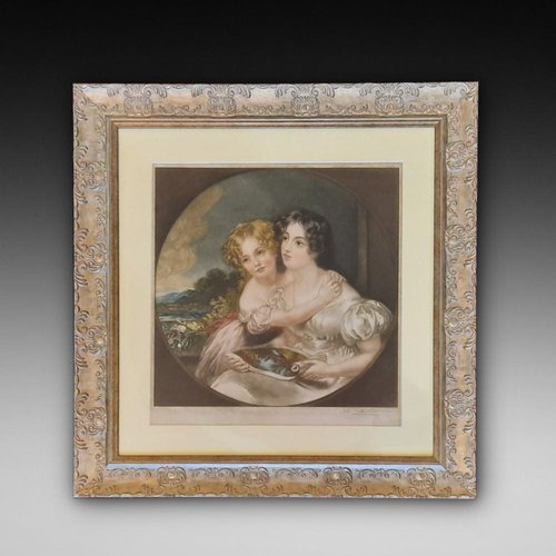 John Cother Webb, Mother And Daughter, Mezzotint, Framed for sale at Pamono