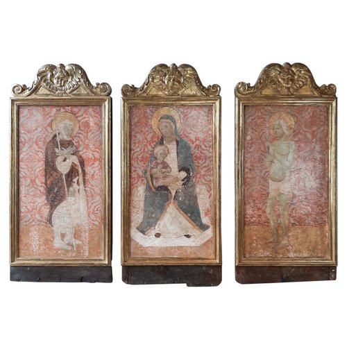 Italian Artist, Triptych with Fresco, 14th to 15th Century, Paint on ...