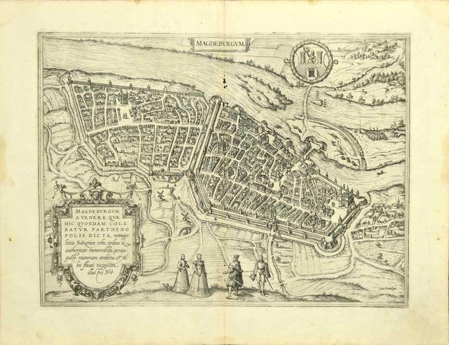 Map of Magdeburg Etching by G. Braun & F. Hogenberg, Late 16th Century ...