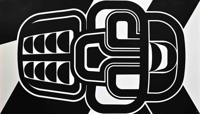 Jean Dewasne, Noir et Blanc, 1970s, Technique Mixte sur Aluminium en ... Jean Dewasne, Noir et Blanc, 1970s, Technique Mixte sur Aluminium en ...