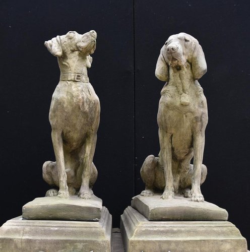 Large English Stone Guard Dogs Garden Statue, Set of 2 for sale at Pamono
