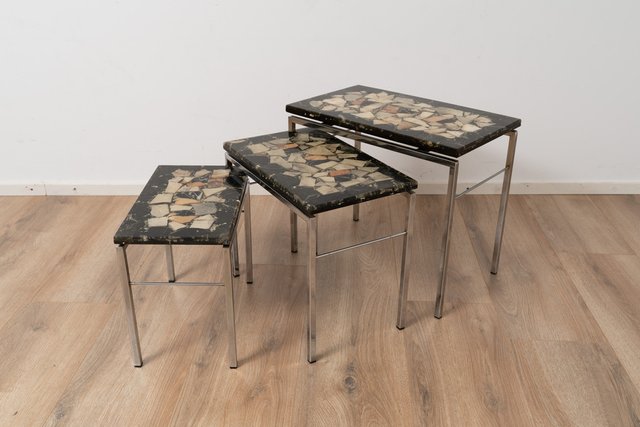 Vintage Stone Nesting Tables, 1960s, Set of 3 for sale at Pamono