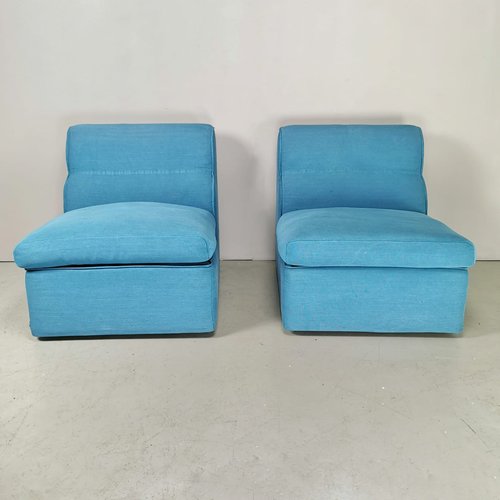 Vintage Light Blue Cotton Linen Lounge Chairs by Studio Simon for ...