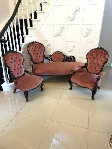 Antique Victorian Carved Walnut Living Room Set, 1860s, Set of 3 for ...