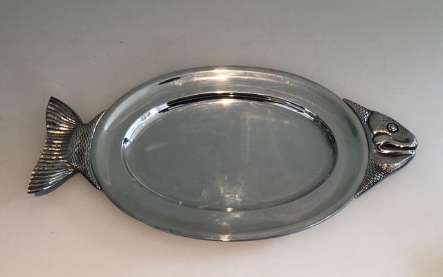 Italian Silver Metal Trays in Fish Shape, 1970s for sale at Pamono