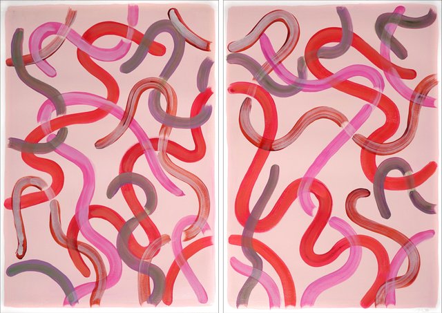 Natalia Roman, Red Lipstick Curves Diptychon, 2022, Acryl auf Aquarellpapier bei Pamono kaufen