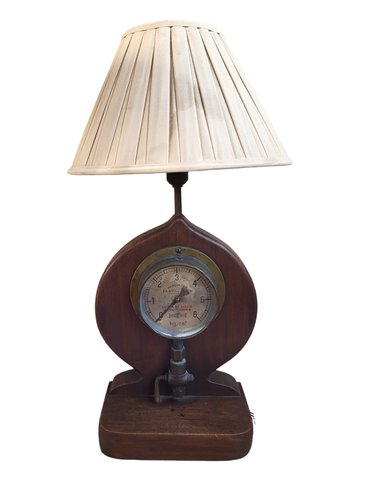 Antique Table Lamp on Wood with Manometer for sale at Pamono