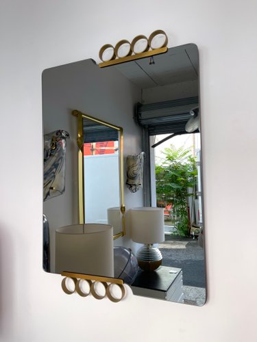 Italian Brass Disc Smoke Gray Tinted Glass Mirror attributed to ...