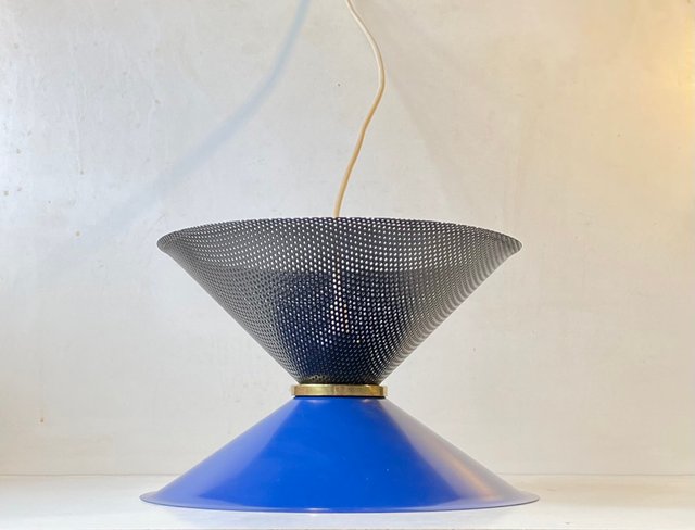 Vintage Italian Blue Diablo Pendant Ceiling Lamp with Brass Disc, 1970s ...