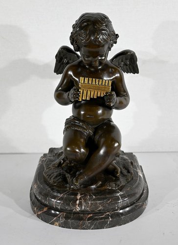 Angel with Flute, Late 19th Century, Bronze & Marble for sale at Pamono