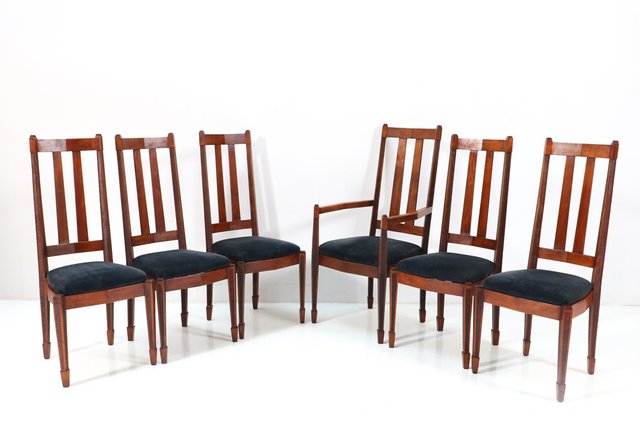 Art Deco Amsterdamse School High Back Dining Room Chairs, 1920s, Set of ...
