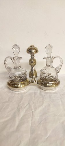 Essig-Set aus Metall & geschnitztem Glas, Frankreich, 1950er, 3er Set ...