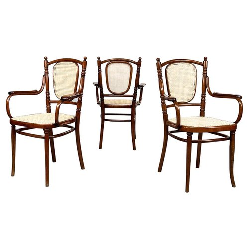 Chaises en Paille et Bois de Thonet, Autriche, 1900s, Set de 3 en vente sur Pamono